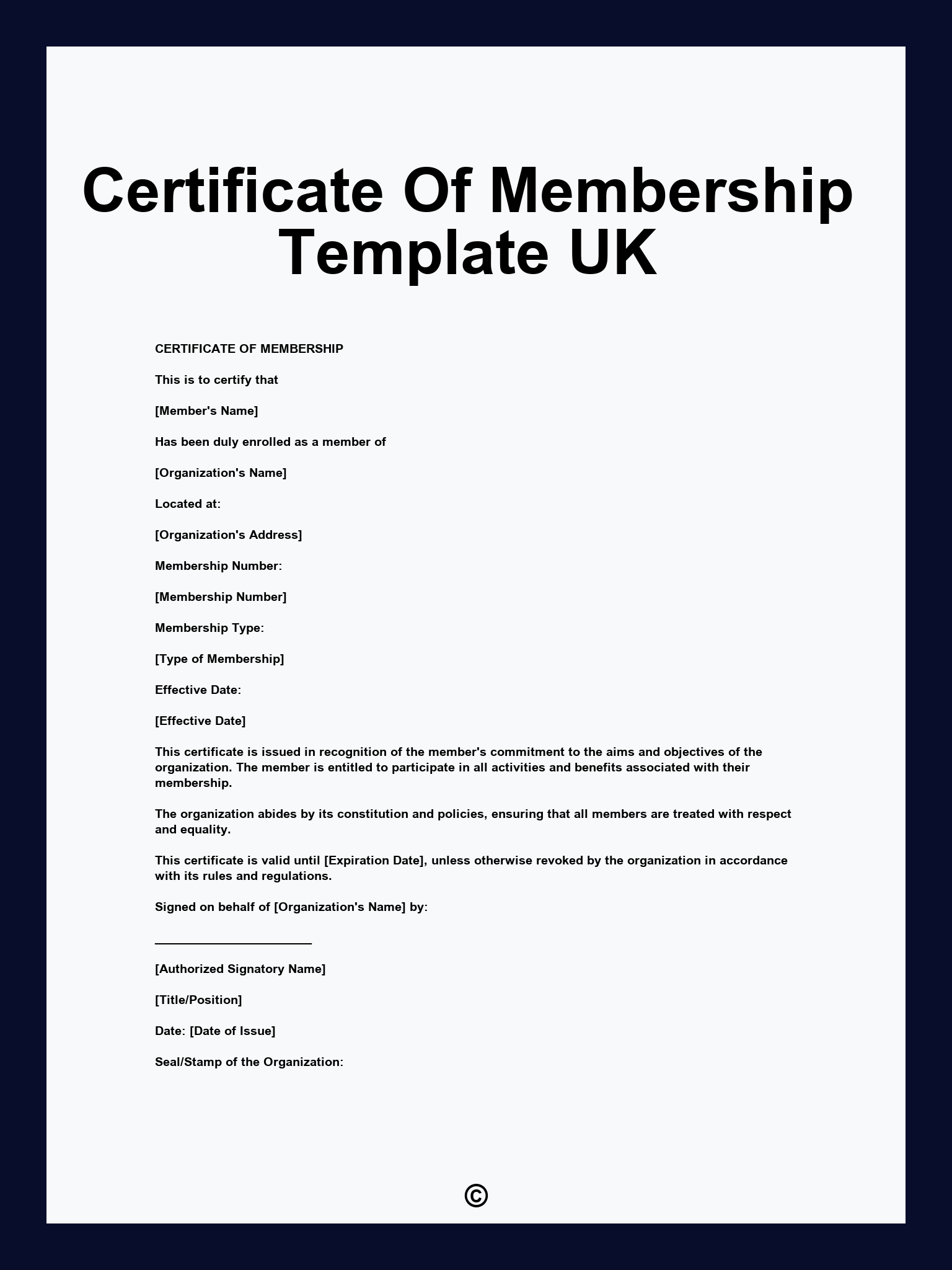 Certificate Of Membership Template UK