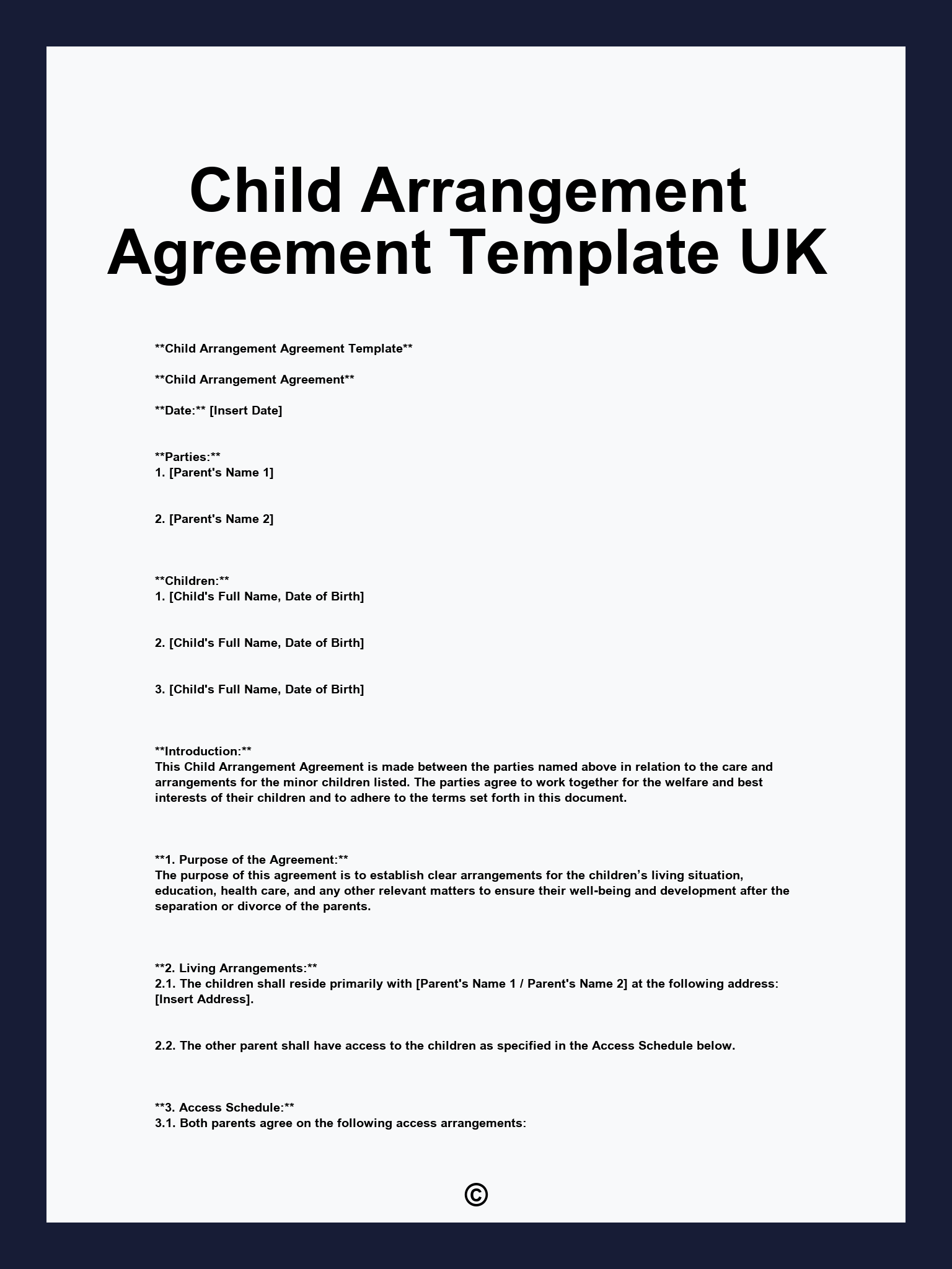 Child Arrangement Agreement Template UK