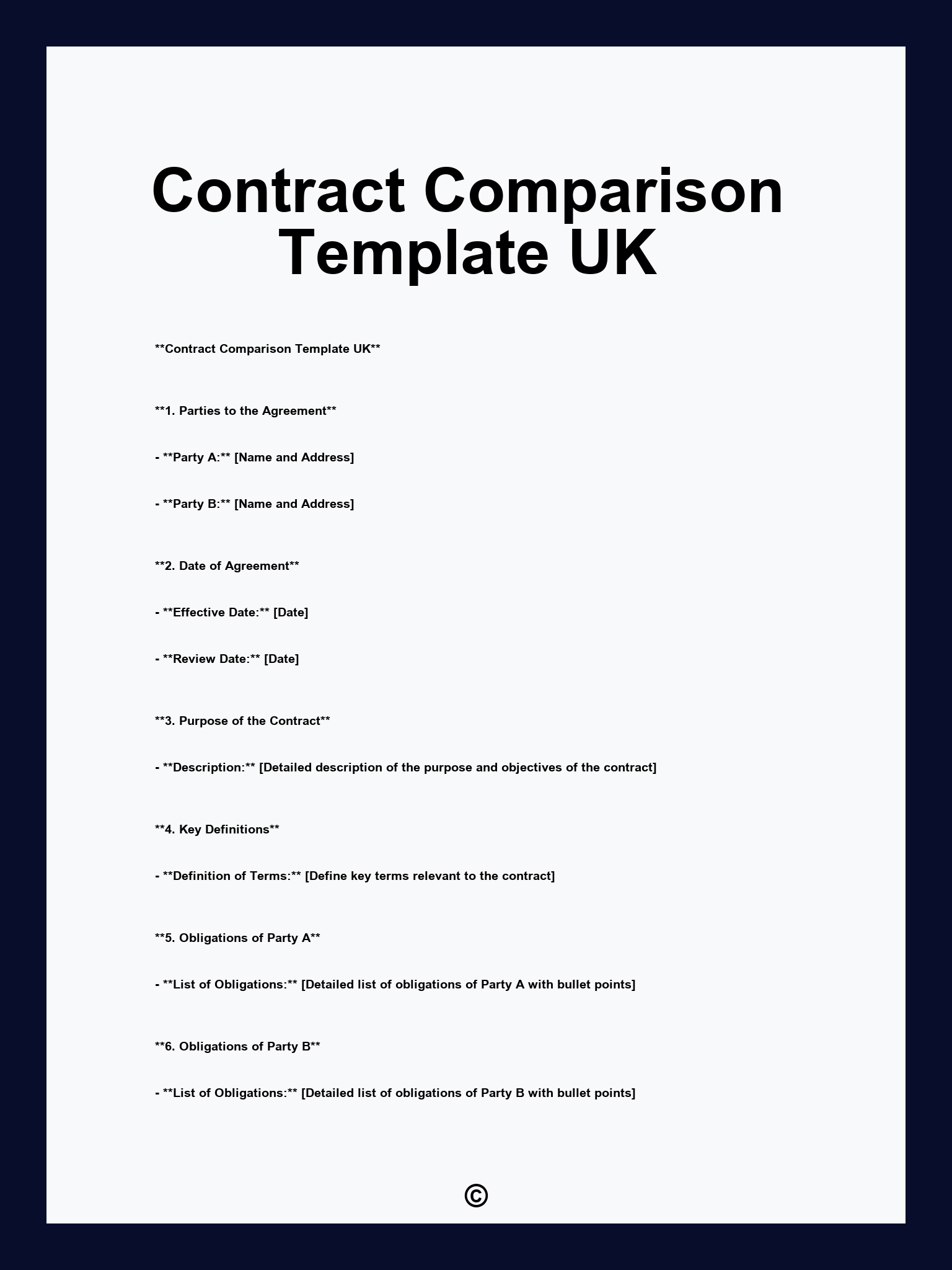 Contract Comparison Template UK Contract Comparison Template UK
