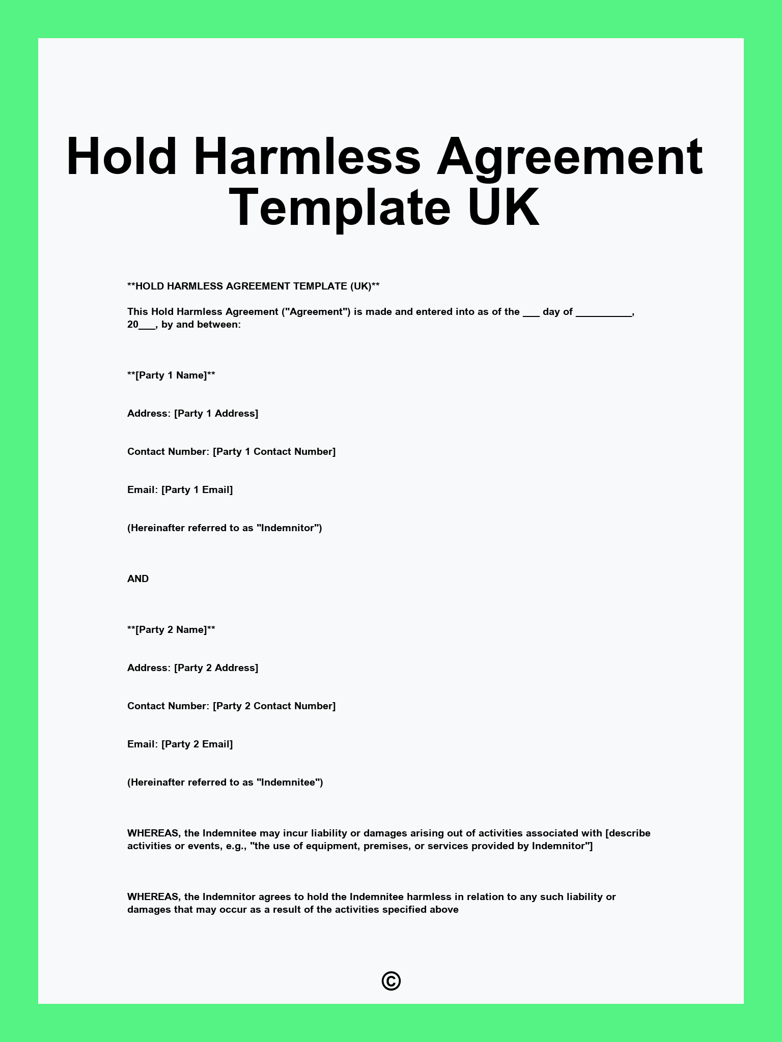 Hold Harmless Agreement Template UK