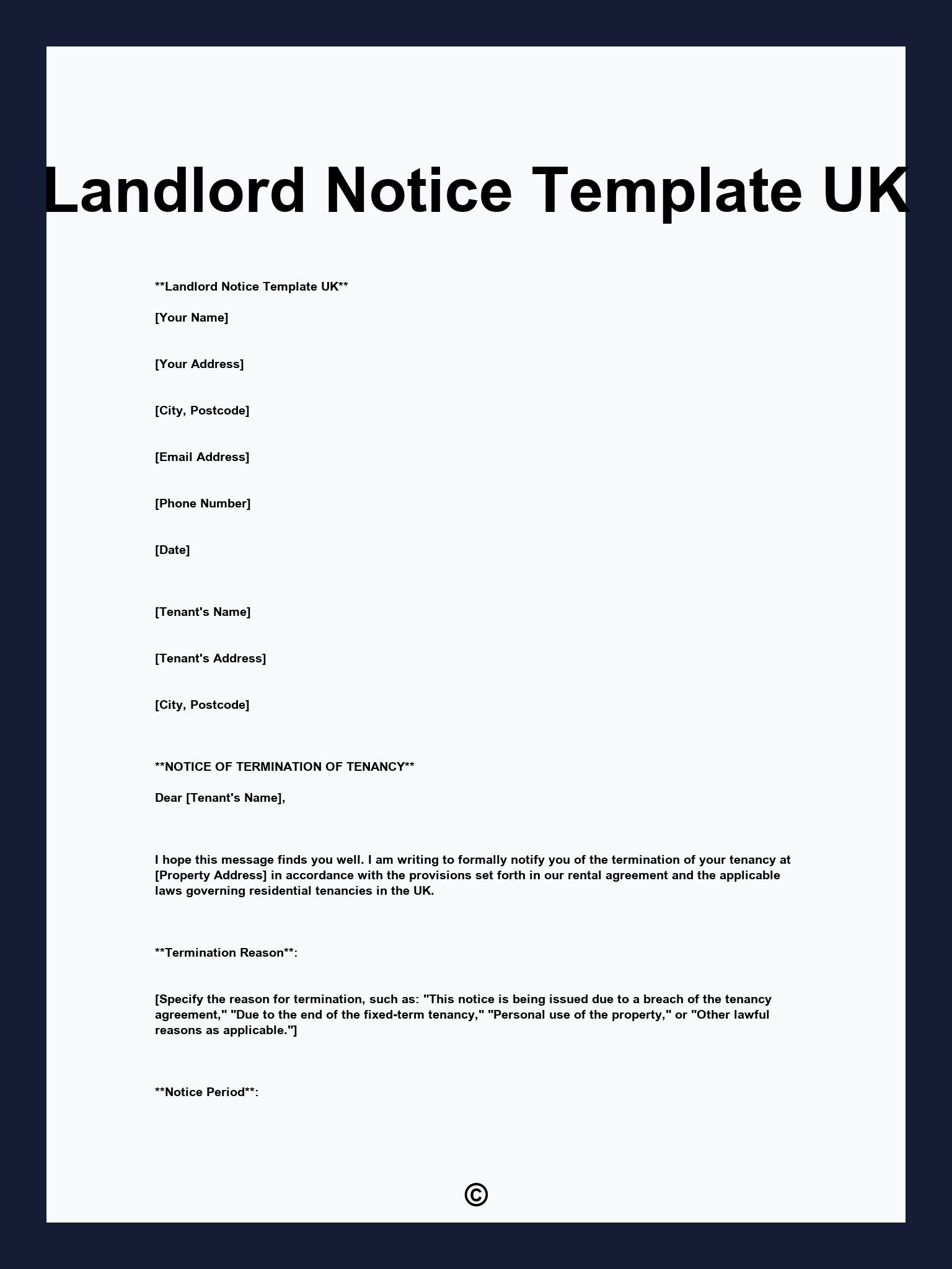 Landlord Notice Template UK