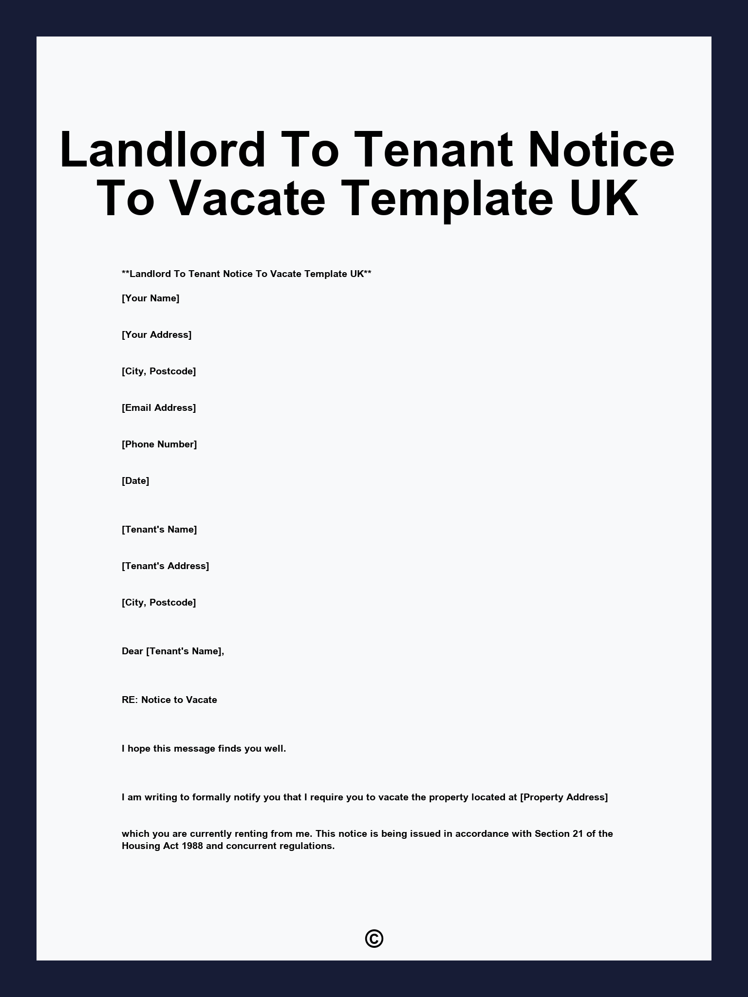 Landlord To Tenant Notice To Vacate Template UK