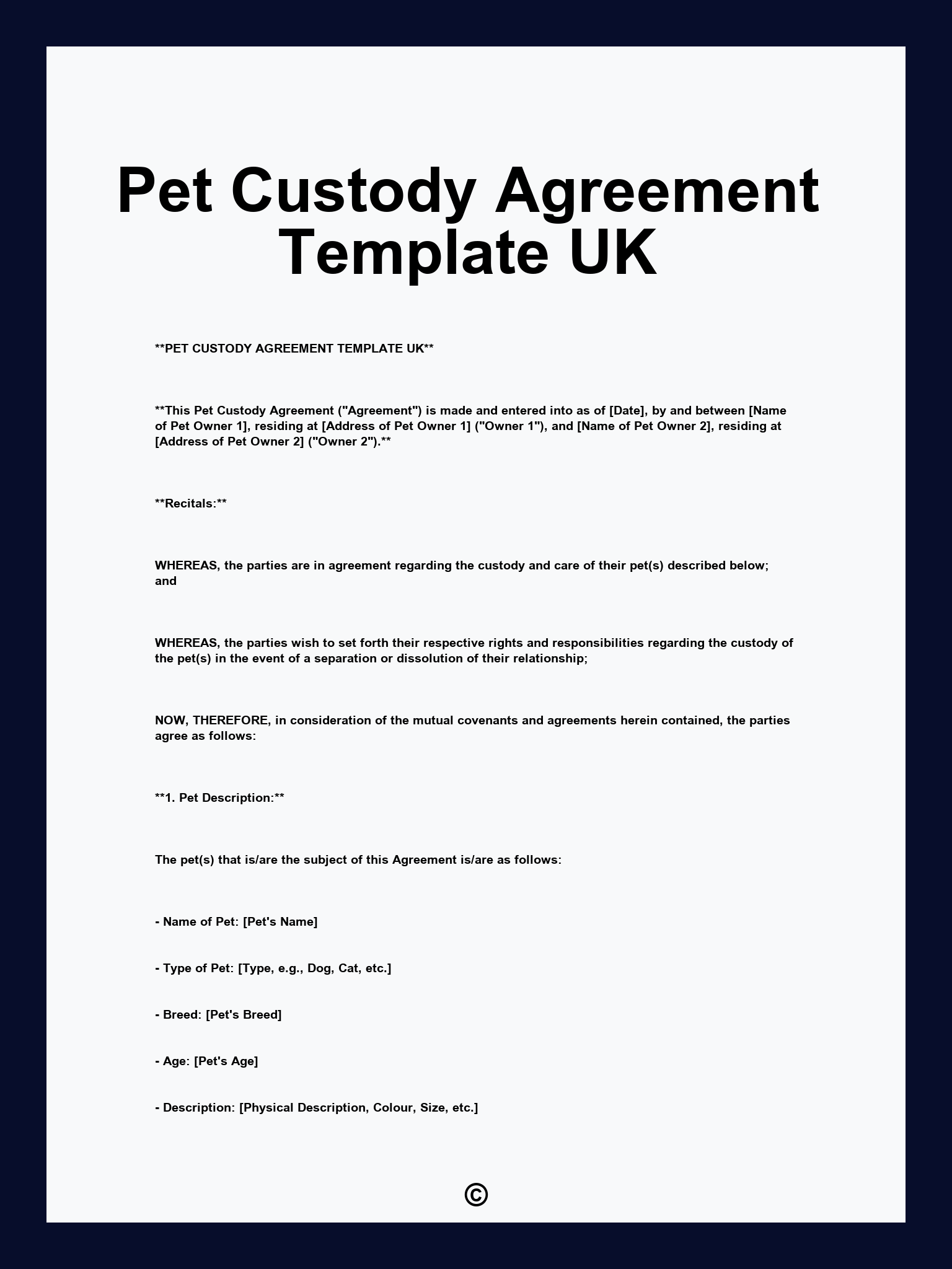 Pet Custody Agreement Template UK