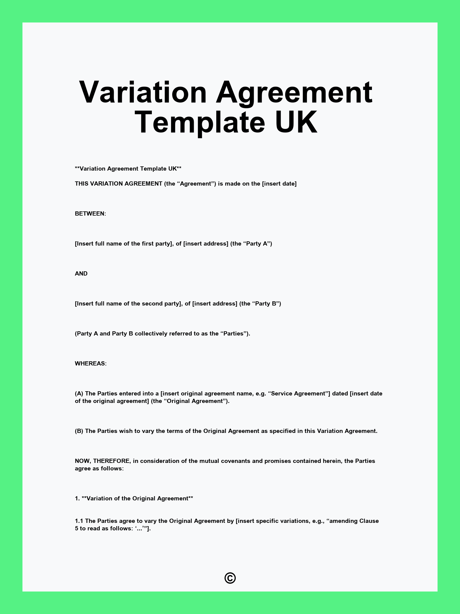 Variation Agreement Template UK